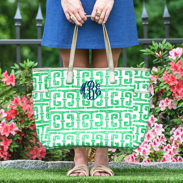 Monogrammed Greek Key Tote Bag - Marleylilly