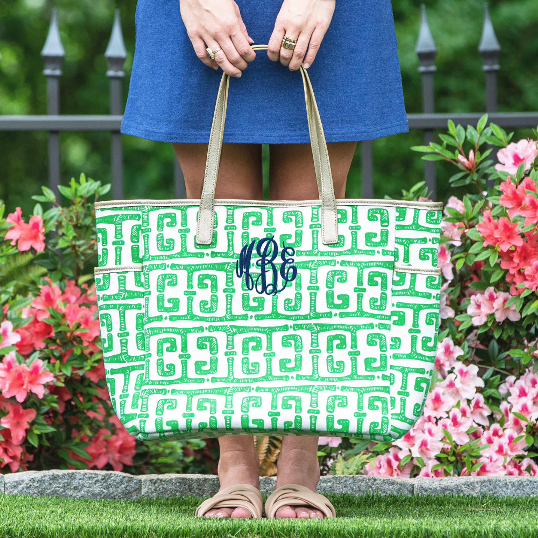 Monogrammed Greek Key Tote Bag - Marleylilly