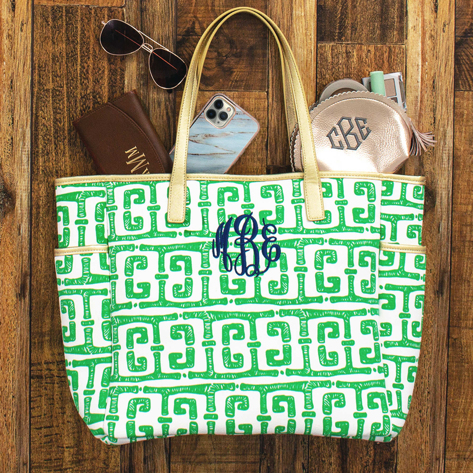 Monogrammed Greek Key Tote Bag - Marleylilly