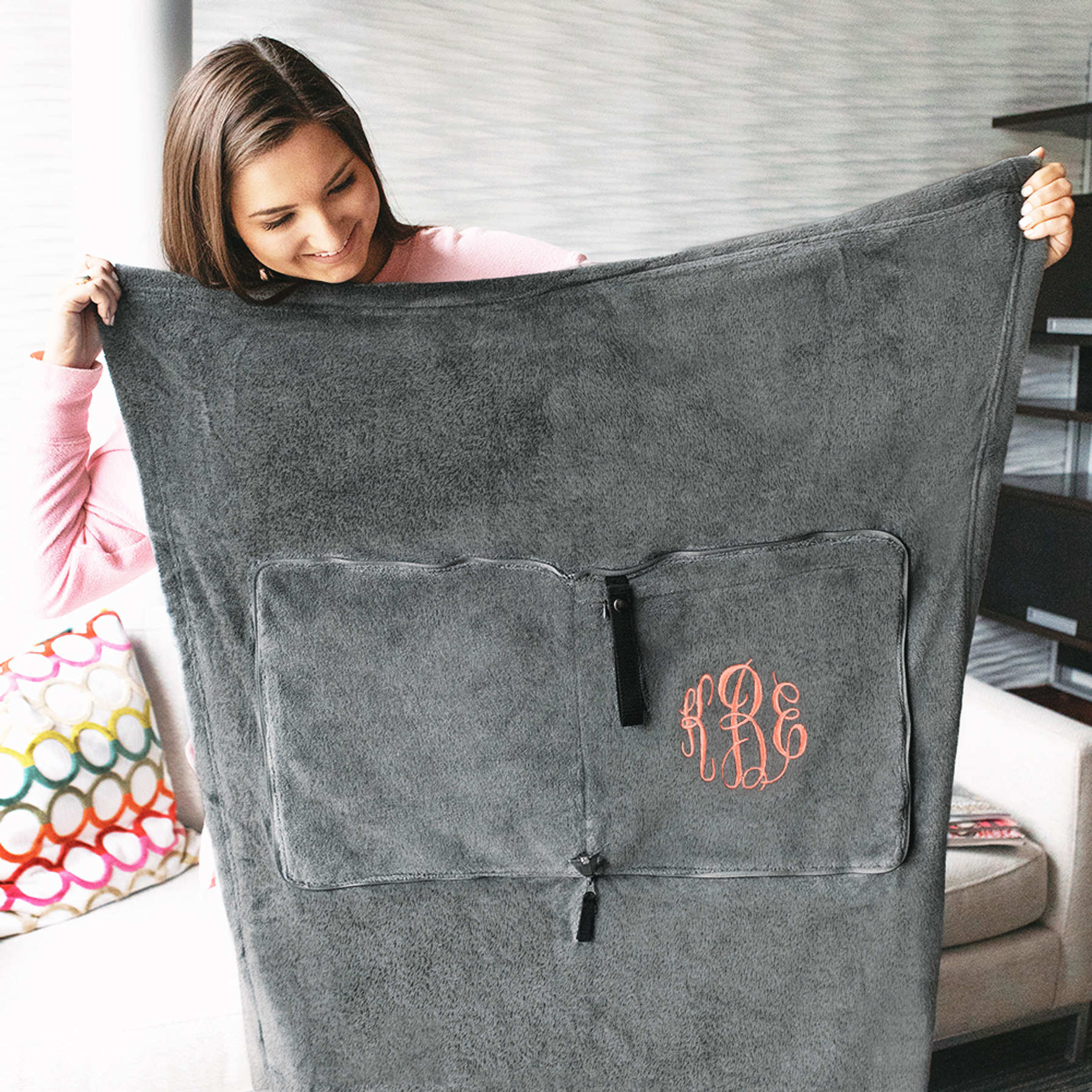 Monogrammed Cozy Travel Blanket