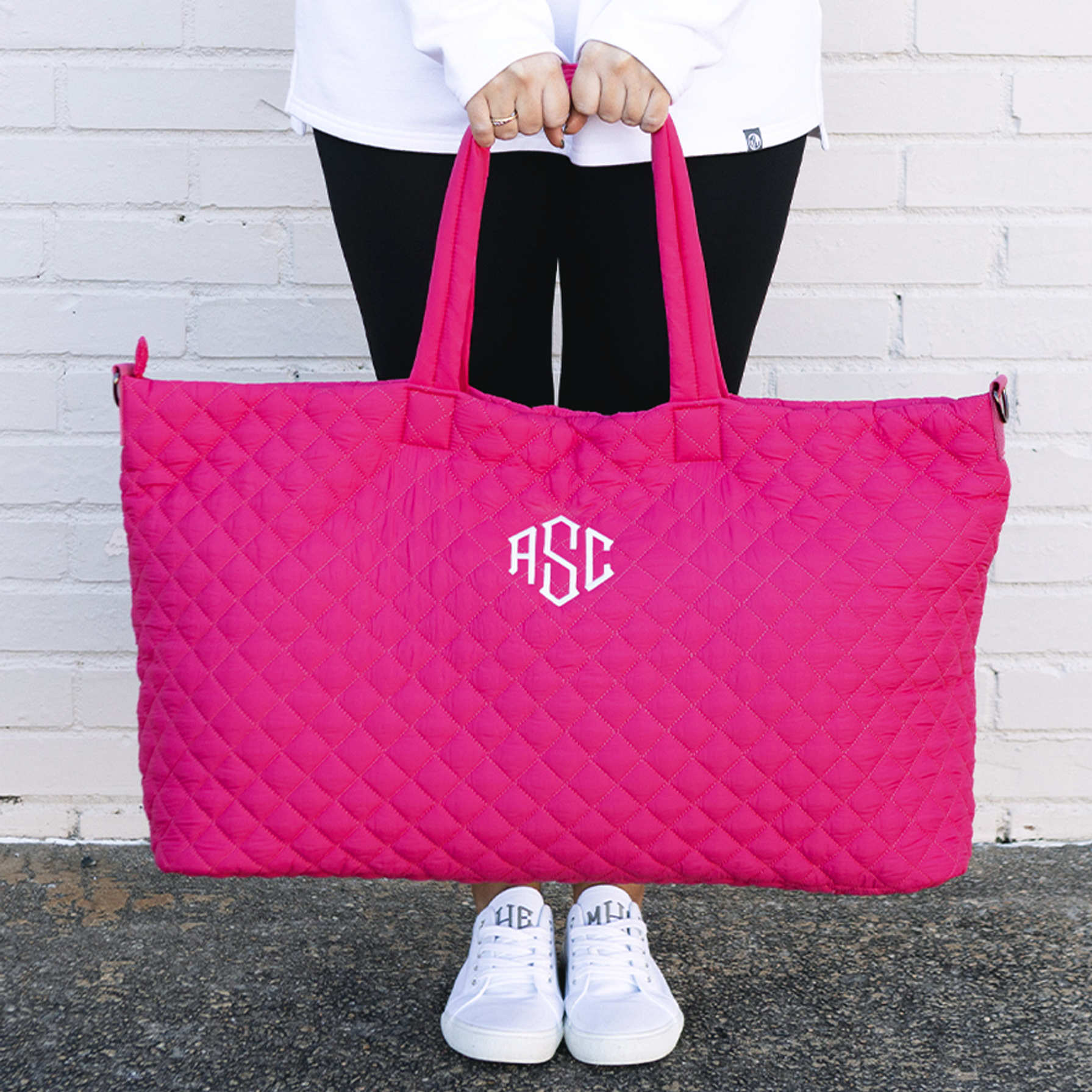 Monogrammed Diamond patterned Quilted Weekender