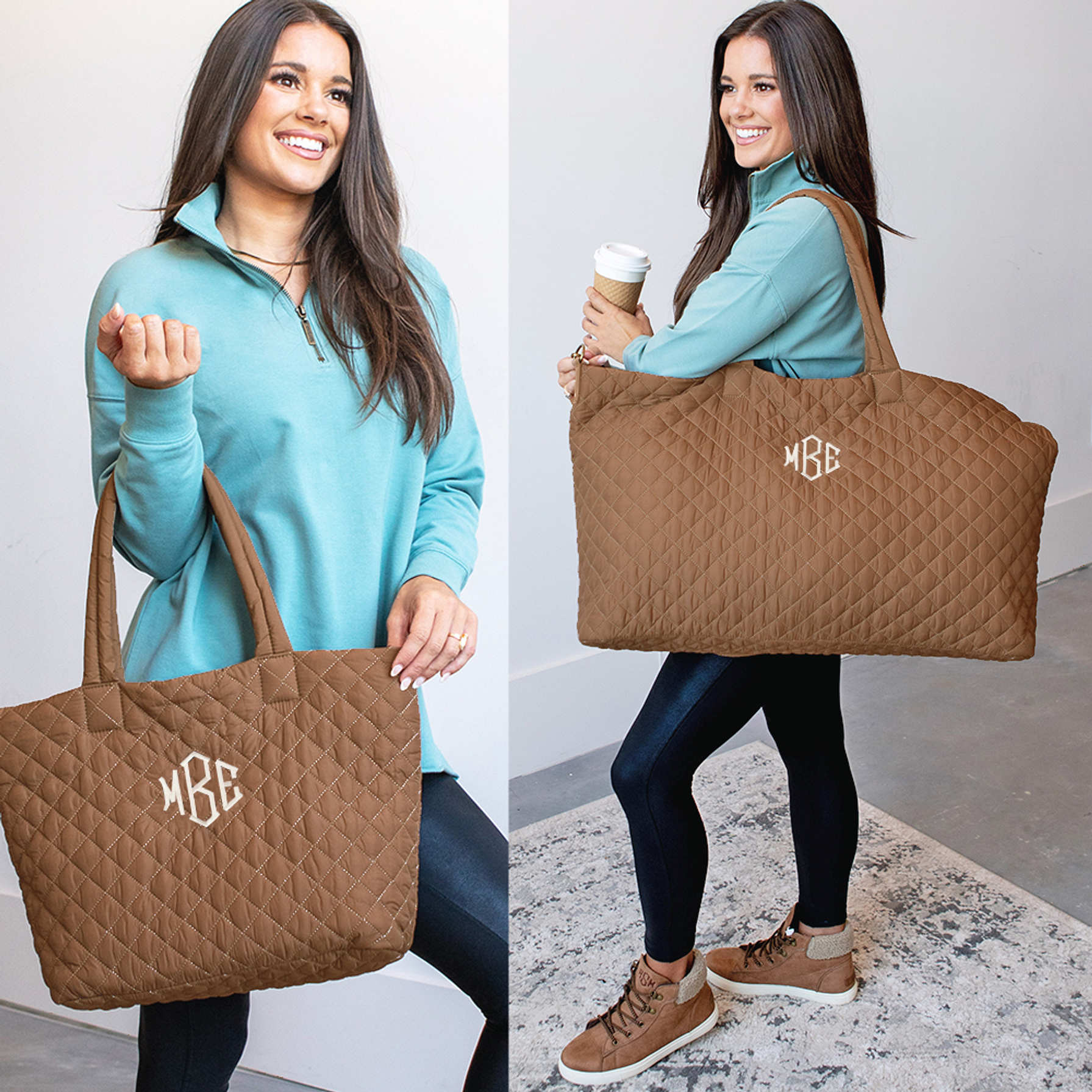 Monogrammed Diamond patterned Quilted Weekender