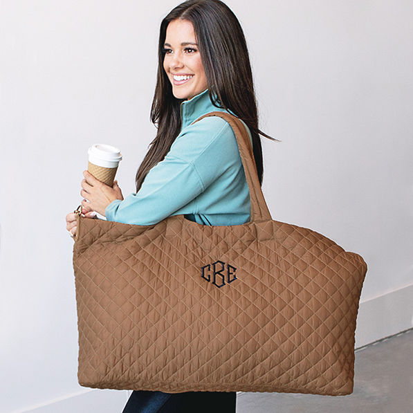 Monogrammed Diamond patterned Quilted Weekender
