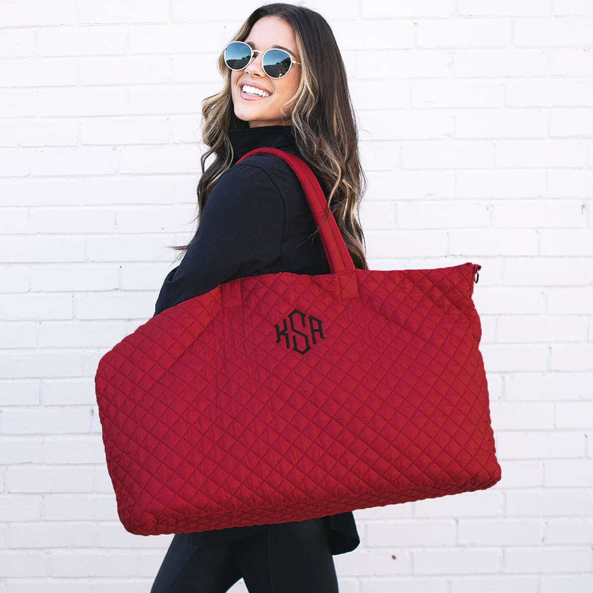 Monogrammed Diamond patterned Quilted Weekender