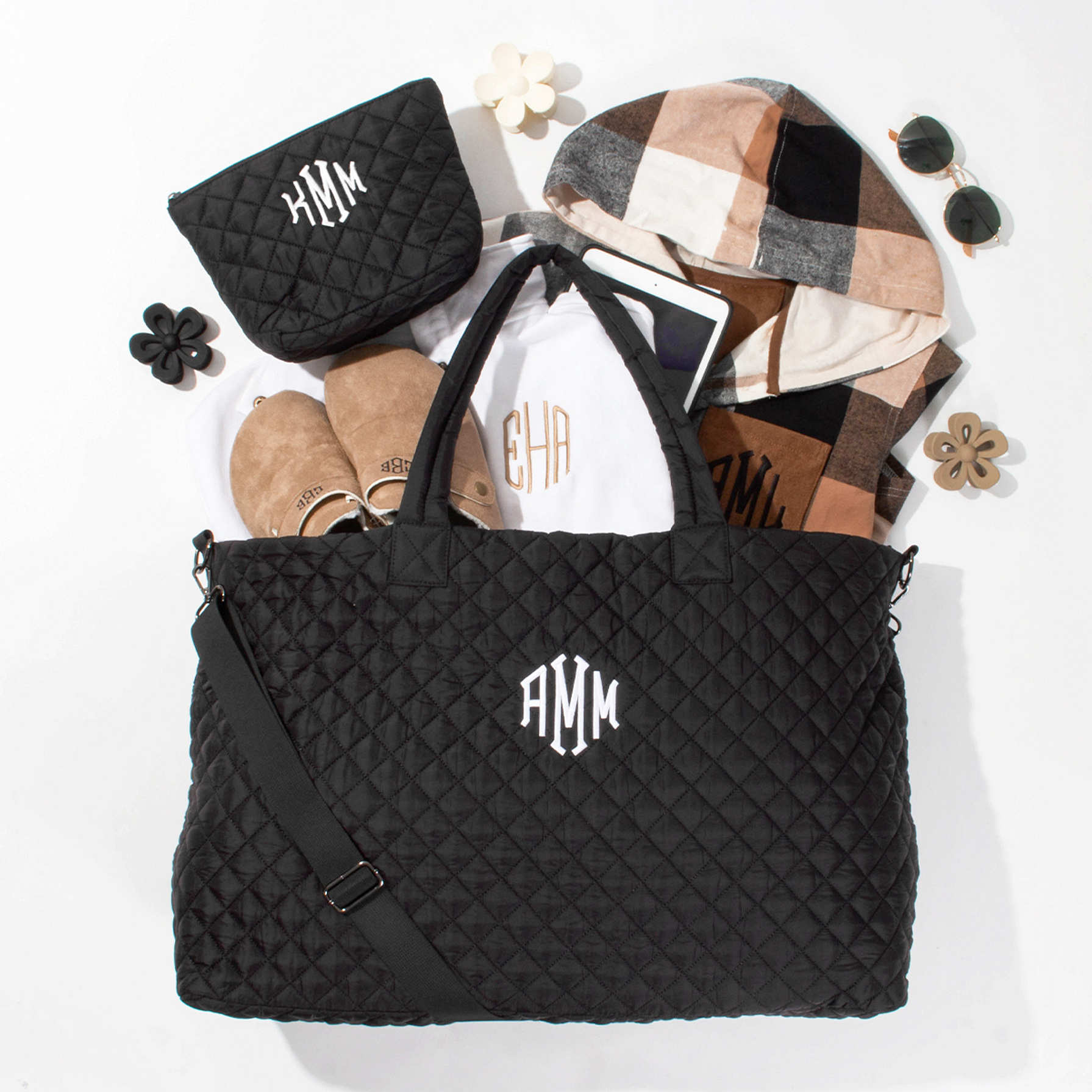 Monogrammed Diamond patterned Quilted Weekender