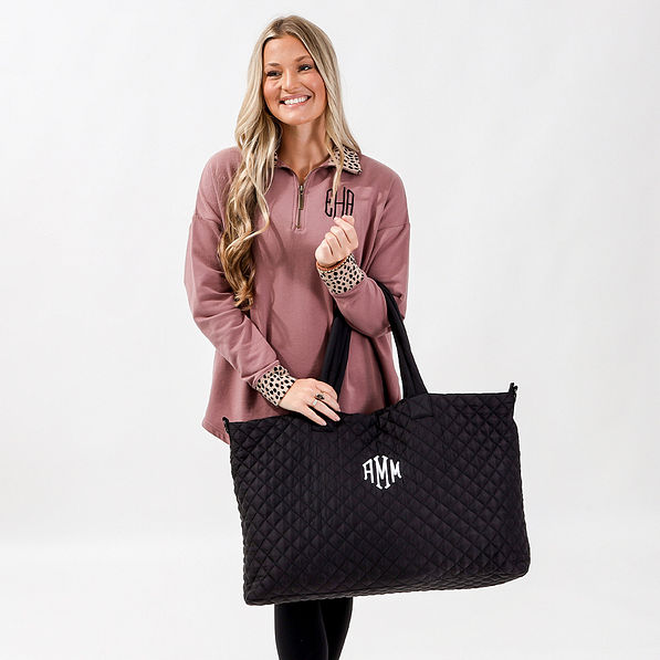 Monogrammed Diamond patterned Quilted Weekender