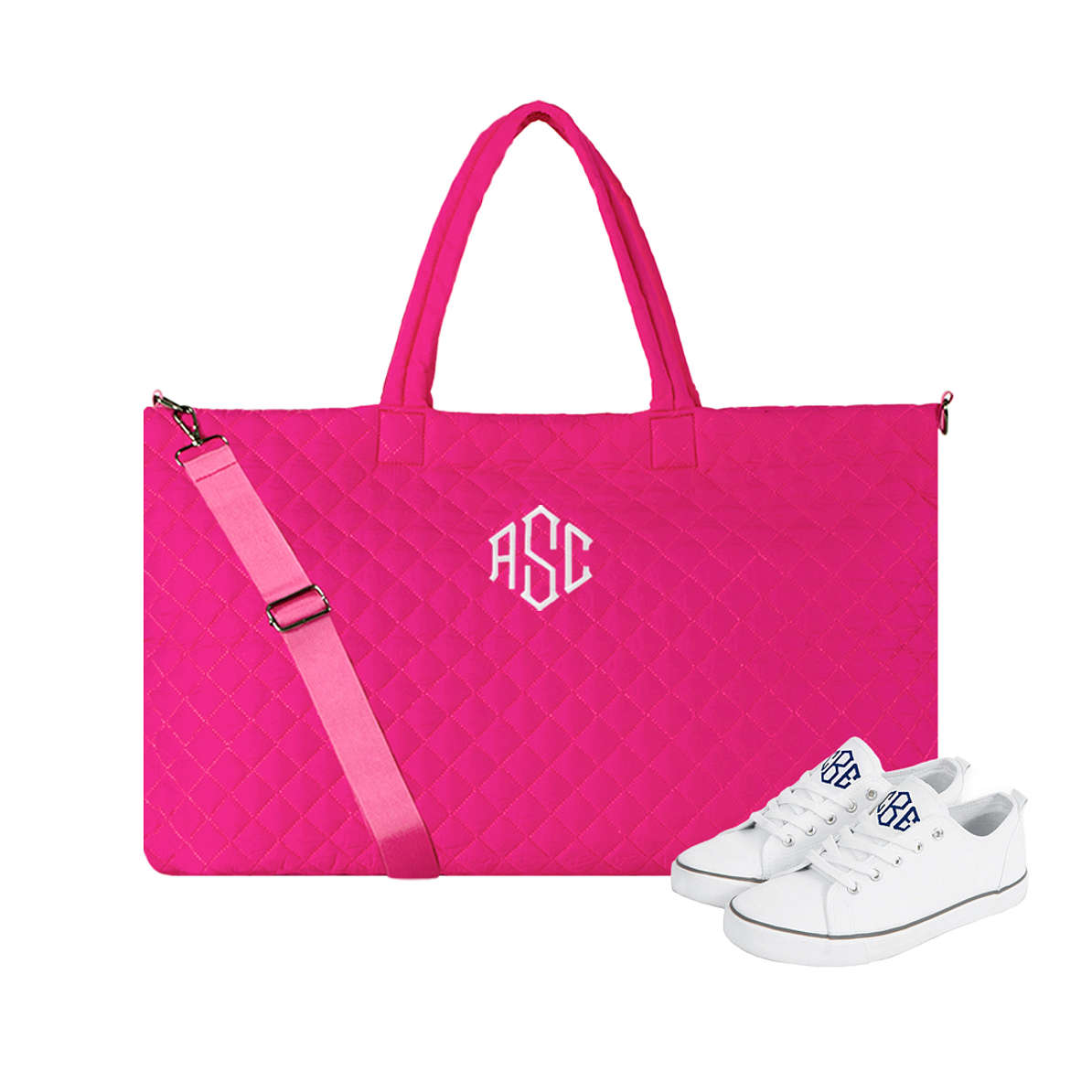 Monogrammed Diamond patterned Quilted Weekender