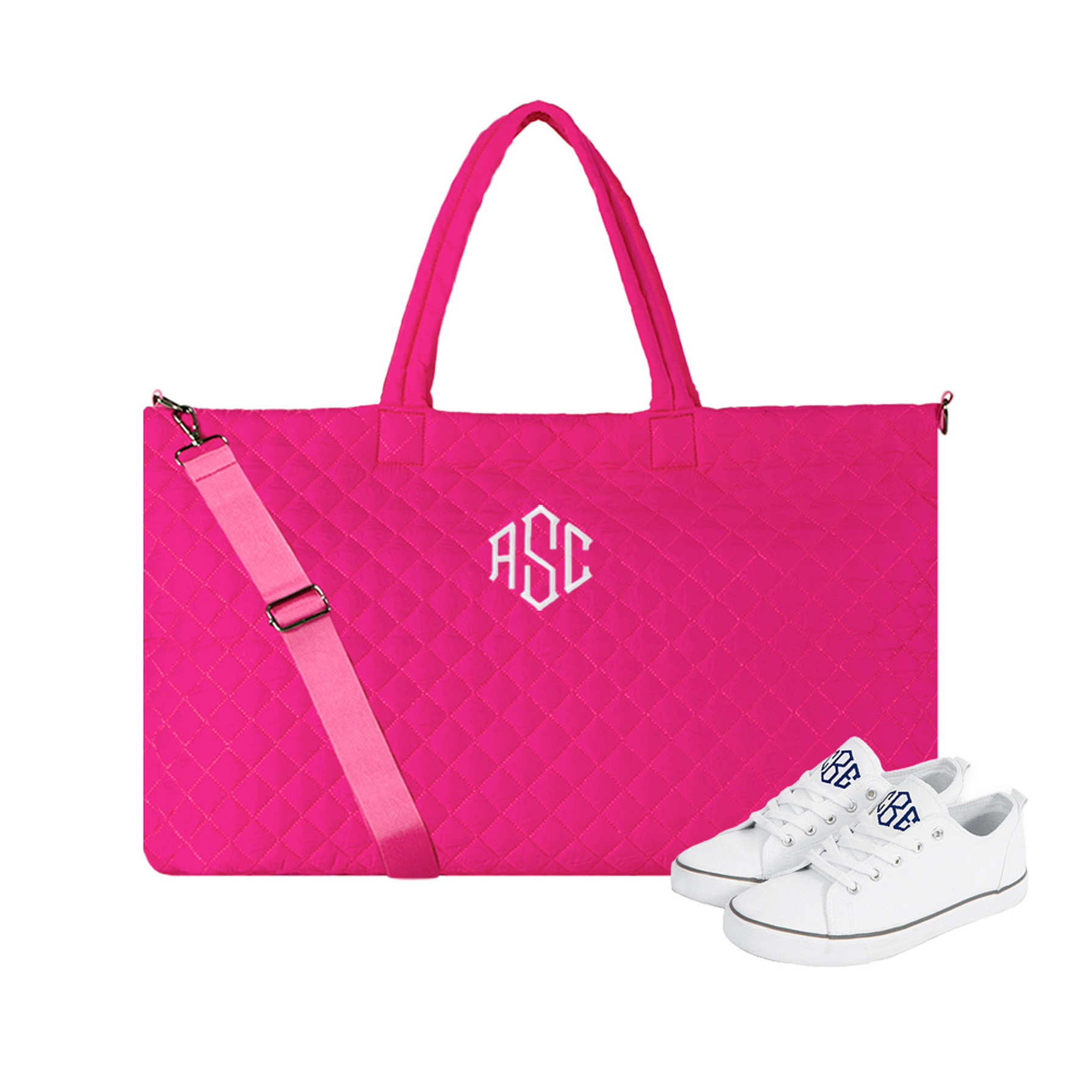 Monogrammed Diamond patterned Quilted Weekender