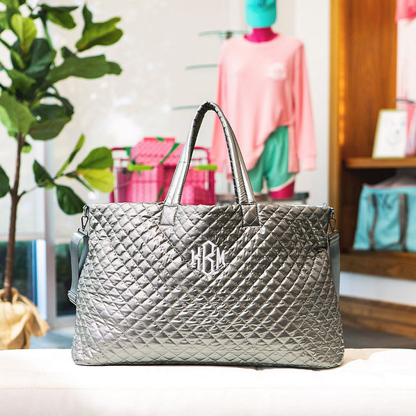 Monogrammed Diamond patterned Quilted Weekender