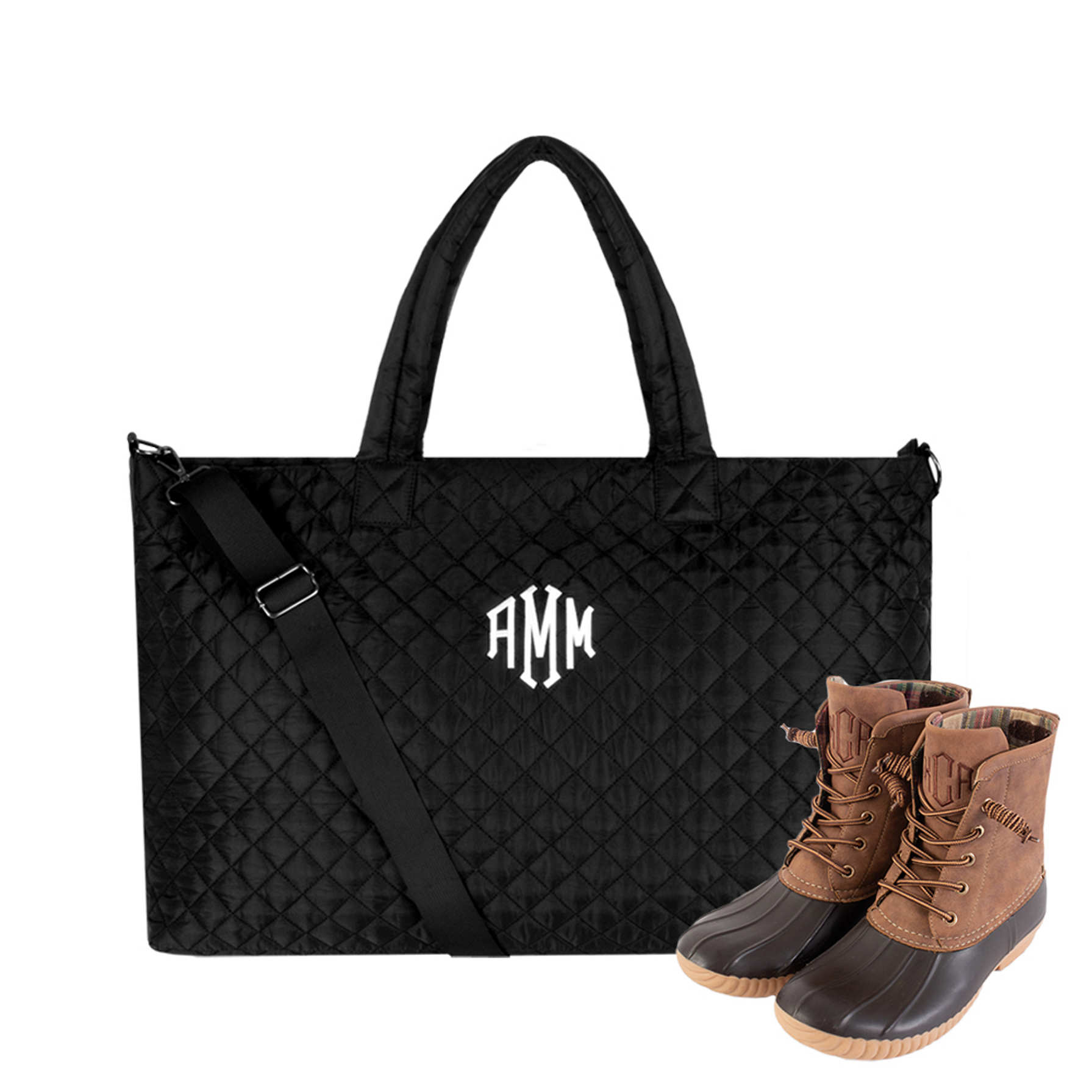 Monogrammed Diamond patterned Quilted Weekender