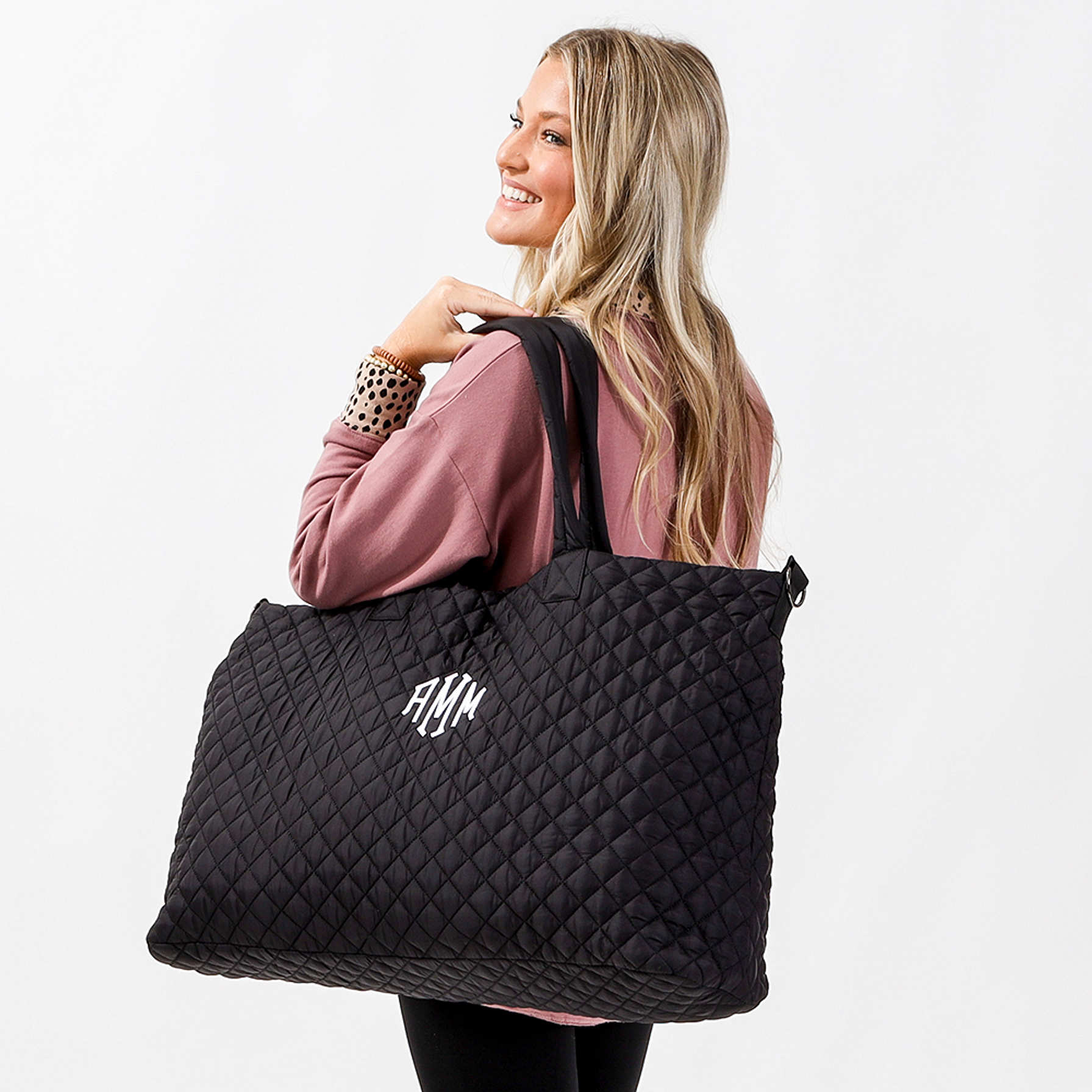 Monogrammed Diamond patterned Quilted Weekender