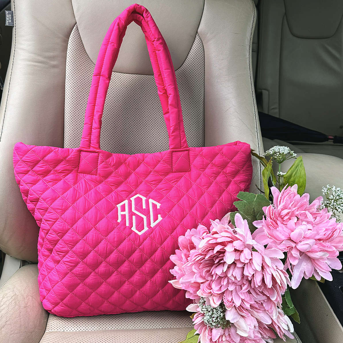 Monogrammed Diamond Quilted Tote