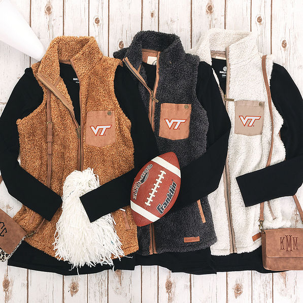 Virginia Tech NCAA Sherpa Vest in Camel - Marleylilly