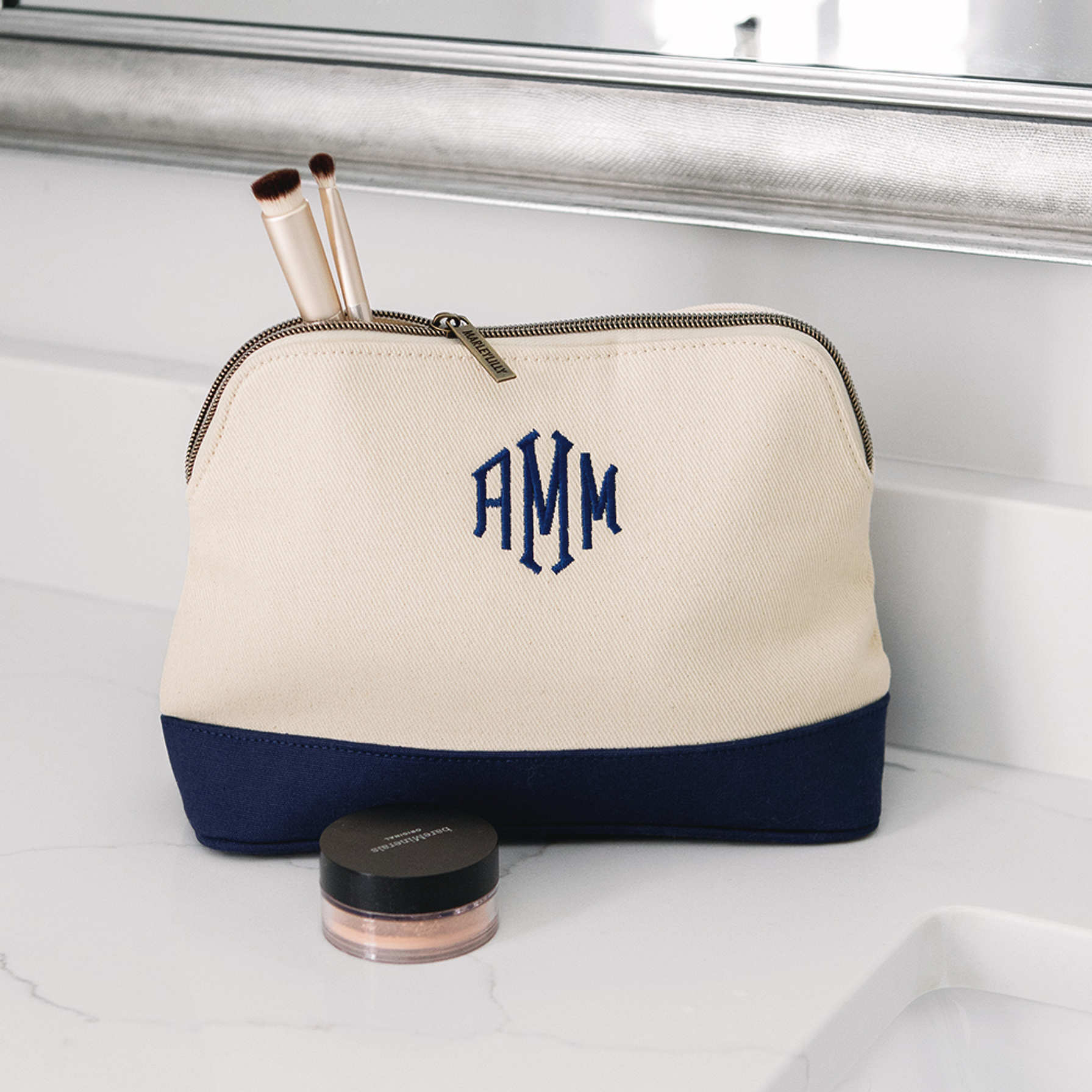 Personalized Navy Blue Canvas Cosmetic Case