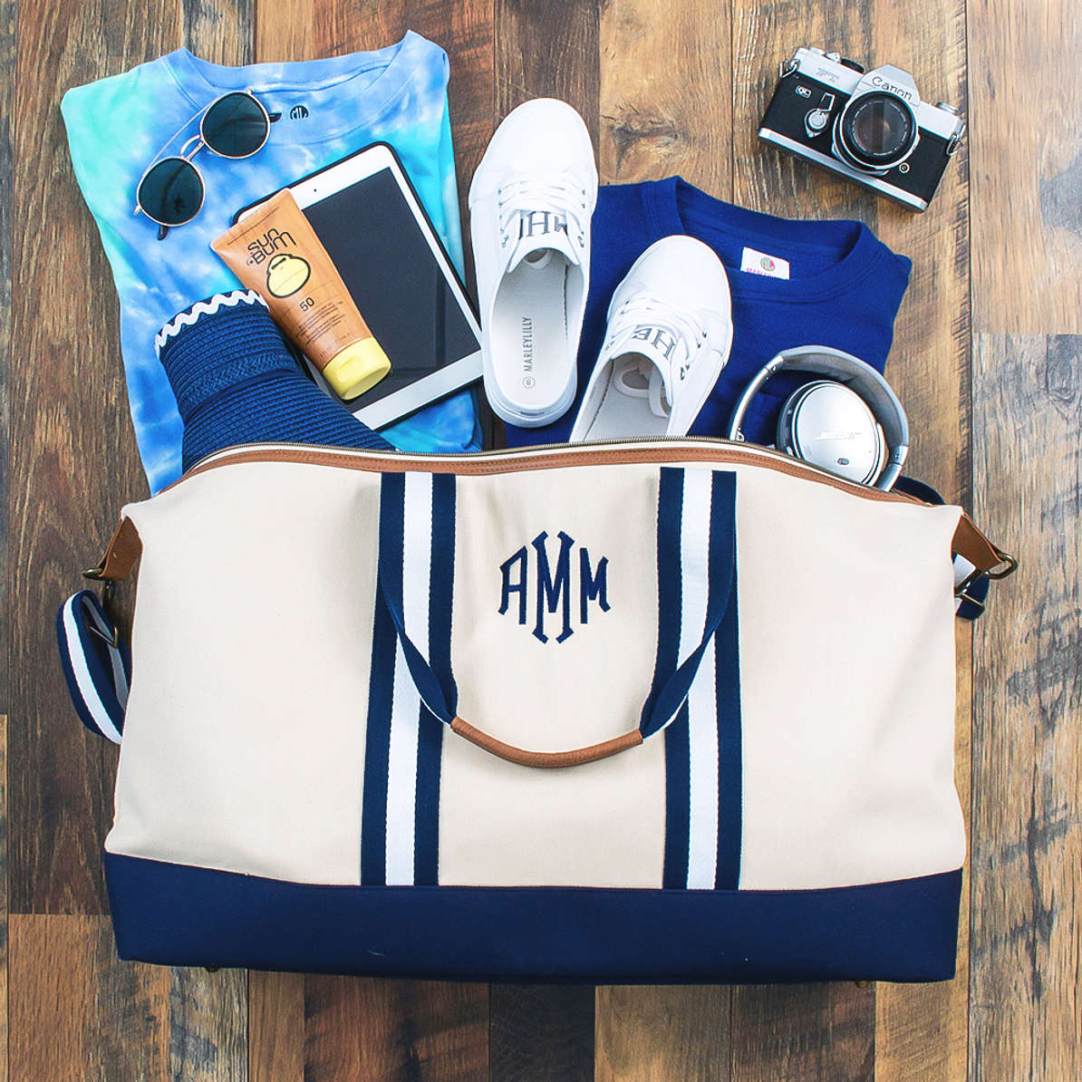 Personalized Navy Blue Canvas Weekender