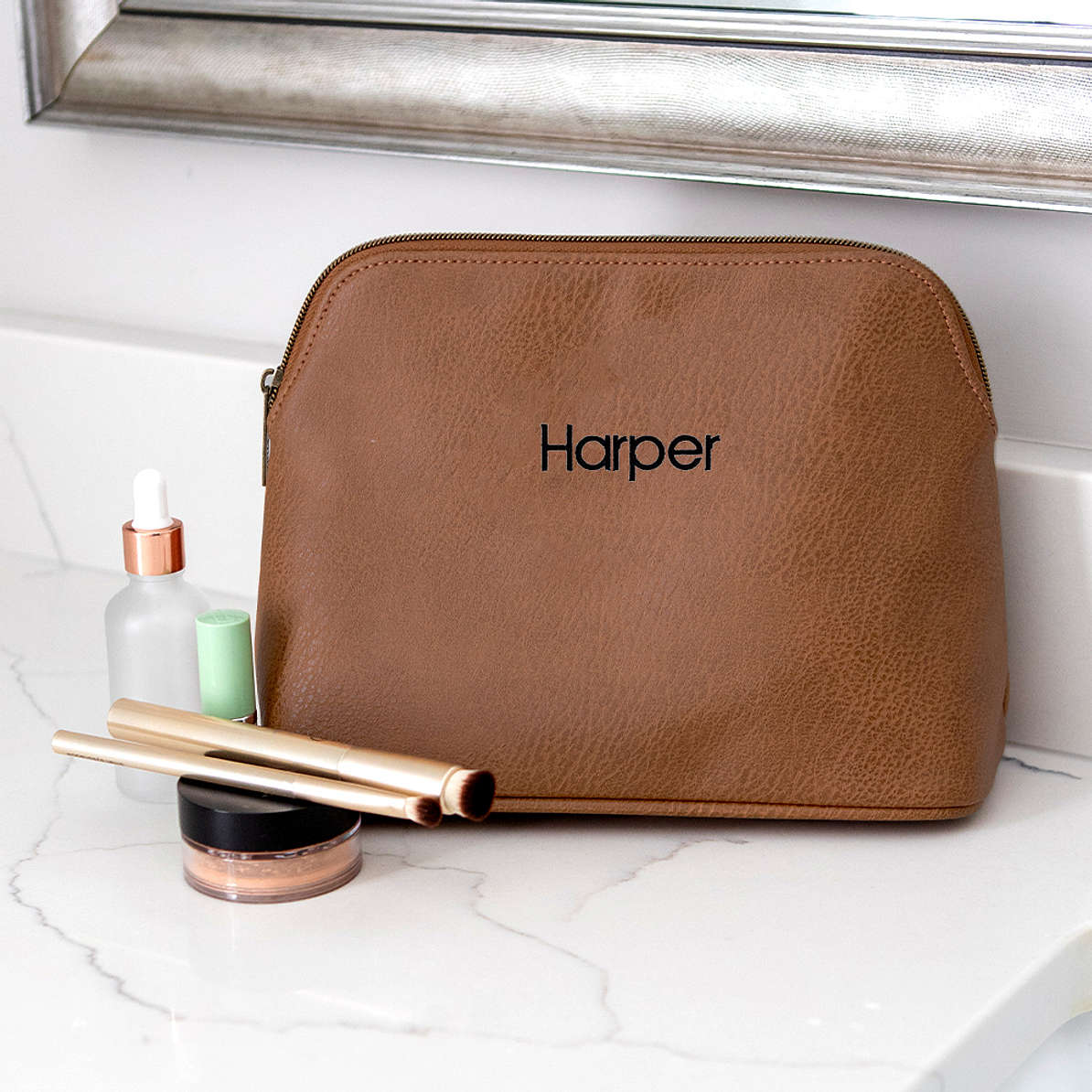 Personalized Faux Leather Cosmetic Bag - Marleylilly