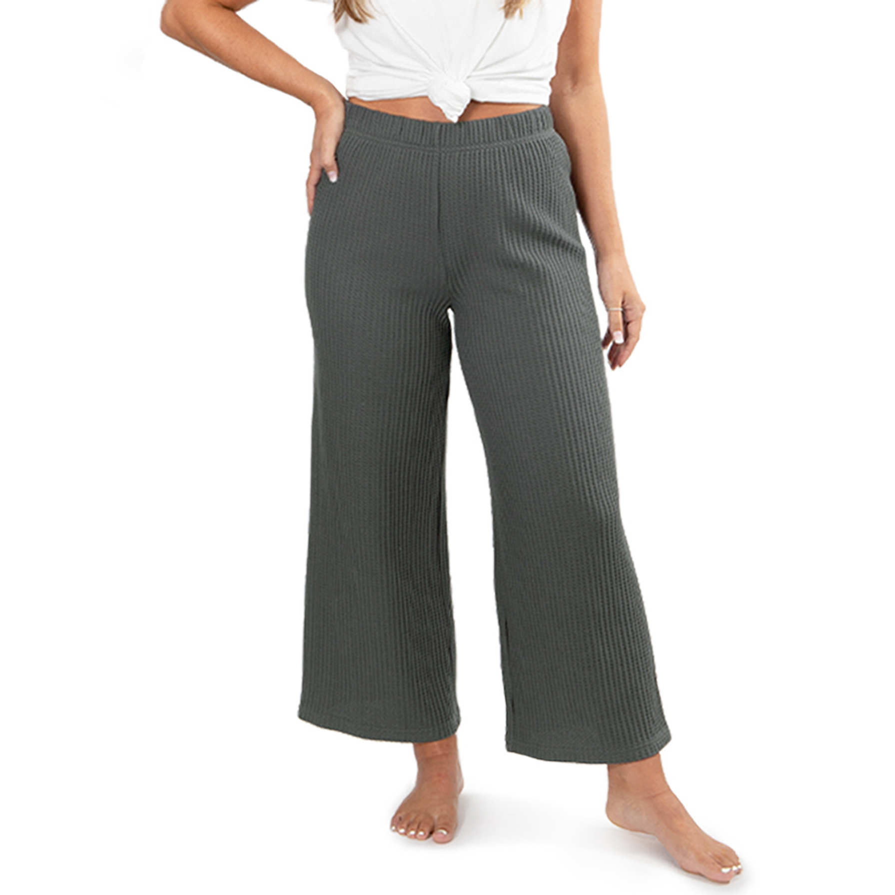 Waffle Knit Wide Leg Pants - From Marleylilly