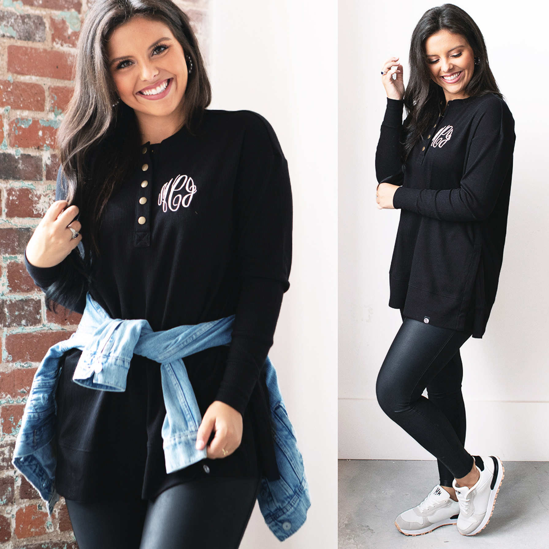 Personalized Waffle Henley Tunic
