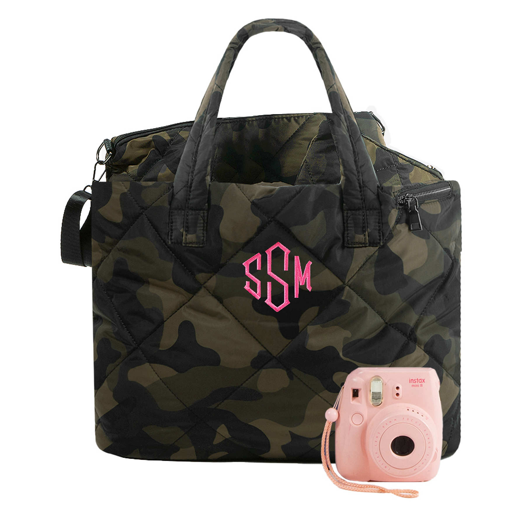 Monogrammed Camo Diamond Quilted Tote Set