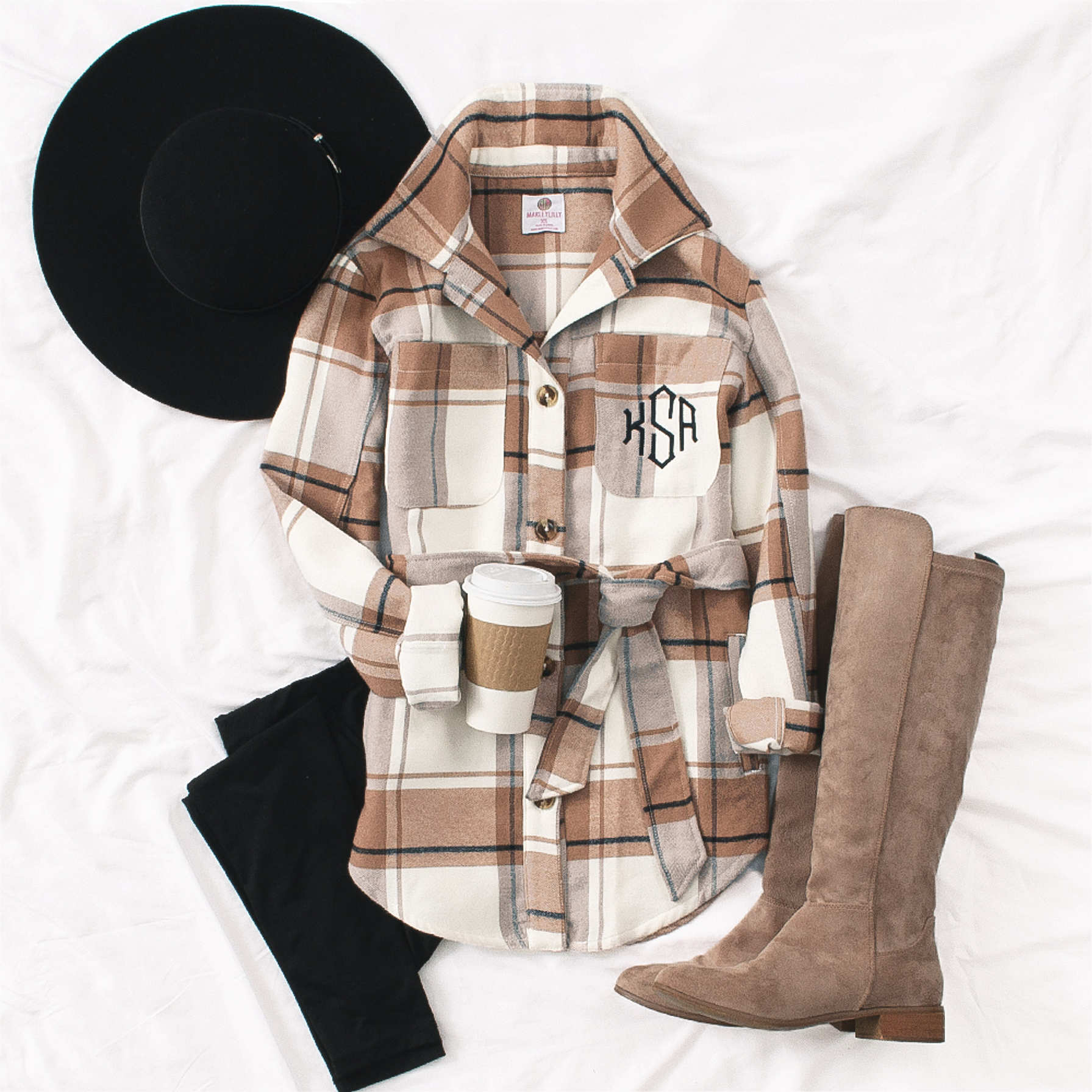 Plaid Personalized Tie Waist Shacket — Marleylilly