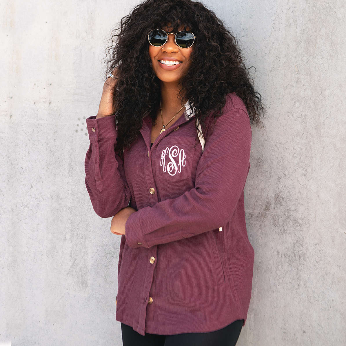 Personalized Hooded Sherpa Shirt Jacket — Marleylilly