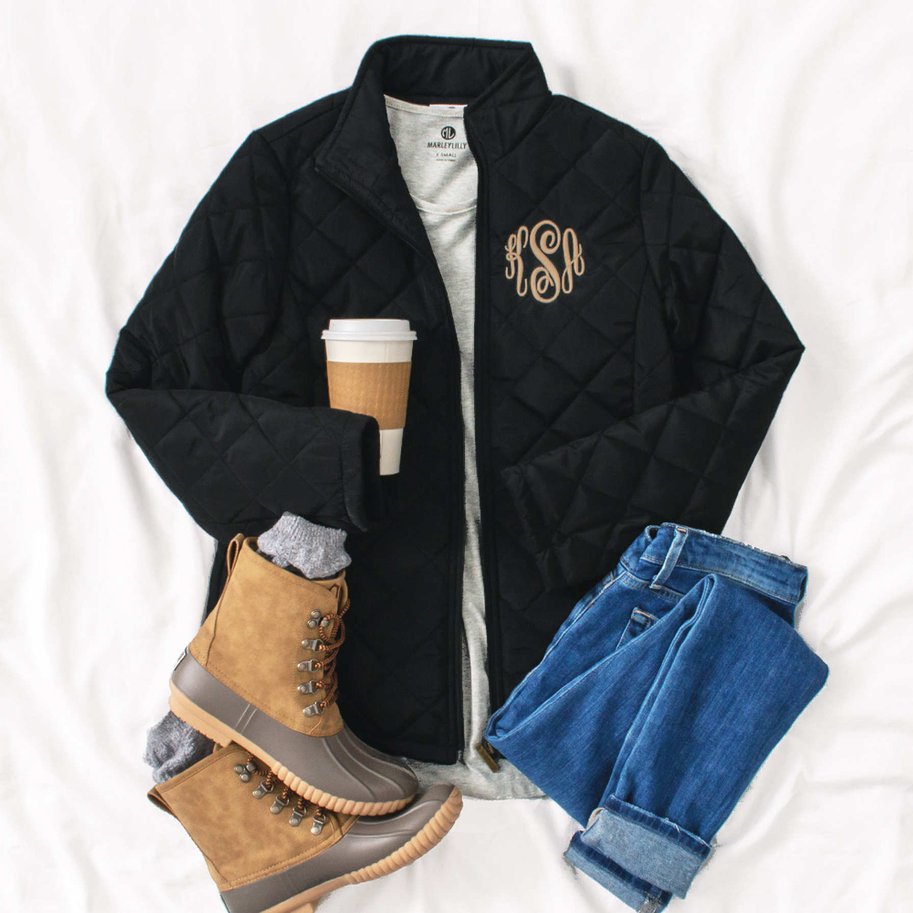 Personalized Puffer Jacket in Black - Marleylilly