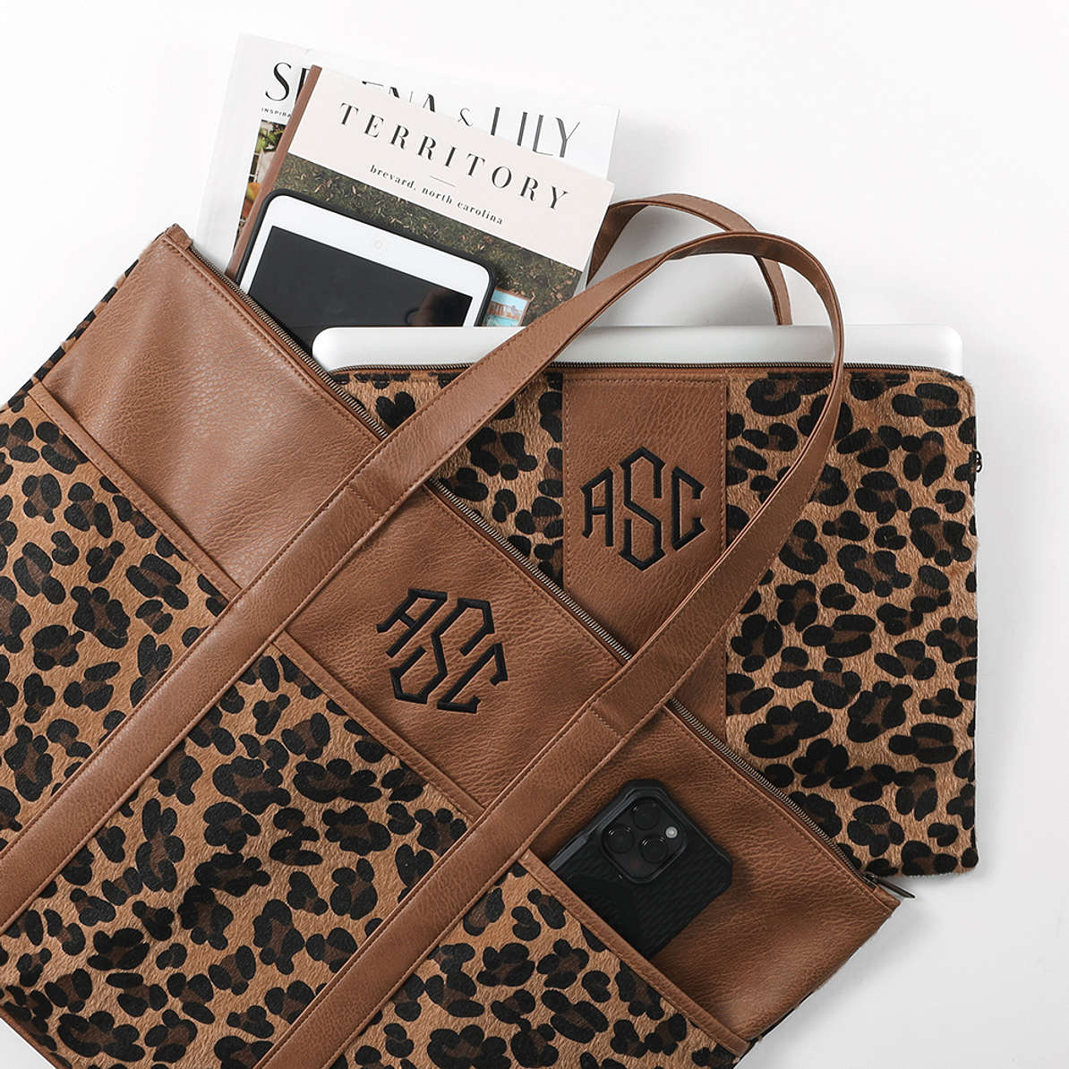 Personalized Leopard Pocket Tote | Marleylilly