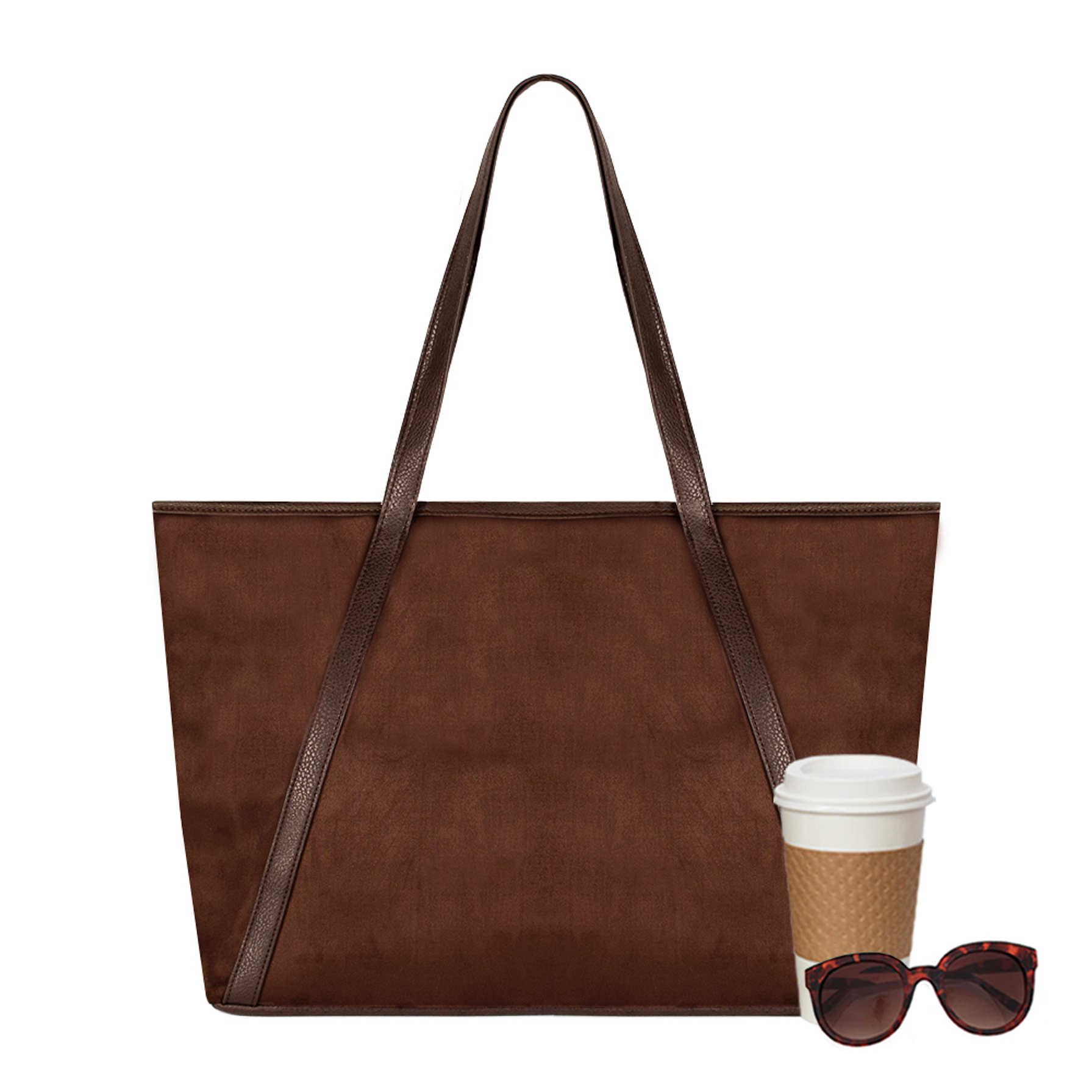 Dark Brown Suede Tote — Marleylilly