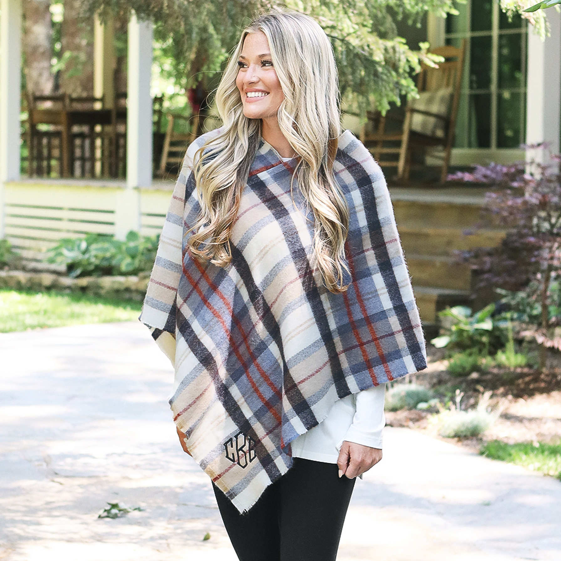 Personalized Plaid Poncho - Marleylilly