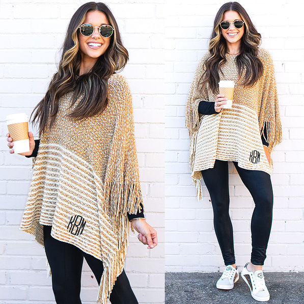 Personalized Striped Chenille Poncho