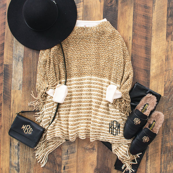 Personalized Striped Chenille Poncho