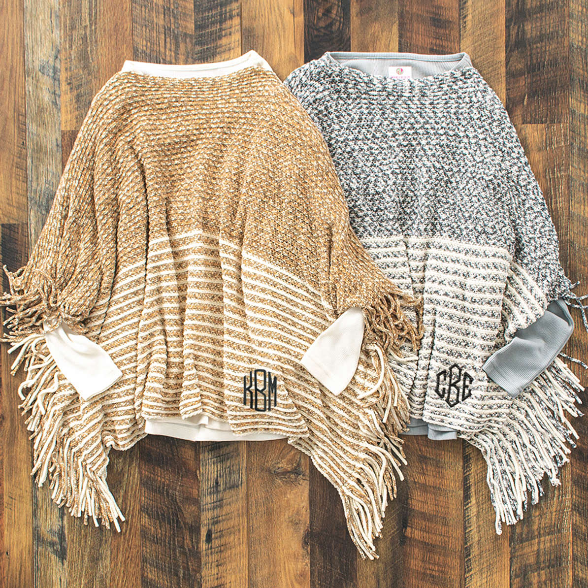 Personalized Striped Chenille Poncho