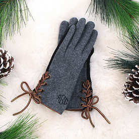 Monogrammed Gloves for Women — Lace-Up Detail