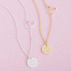 Monogrammed Sideways Heart/Disc Necklace 18”