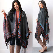 Ladies Aztec Fringe Poncho - Marleylilly