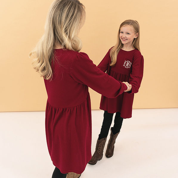 Personalized Kids Waffle Puff Sleeve Dress | Marleylilly Kids