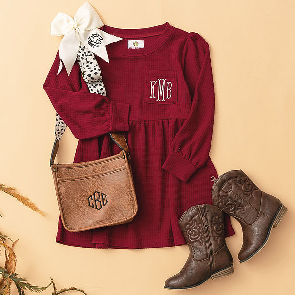 Personalized Kids Waffle Puff Sleeve Dress | Marleylilly Kids