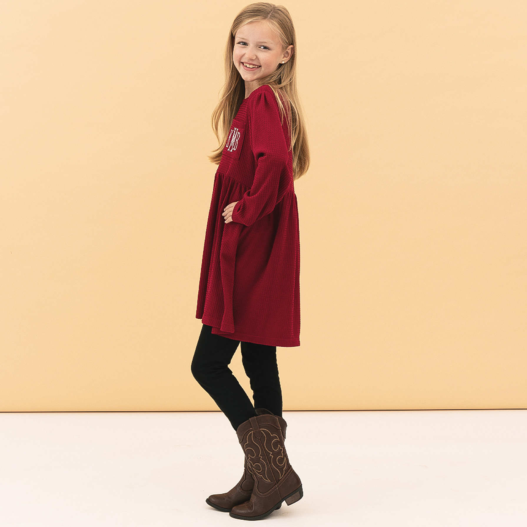 Personalized Kids Waffle Puff Sleeve Dress | Marleylilly Kids