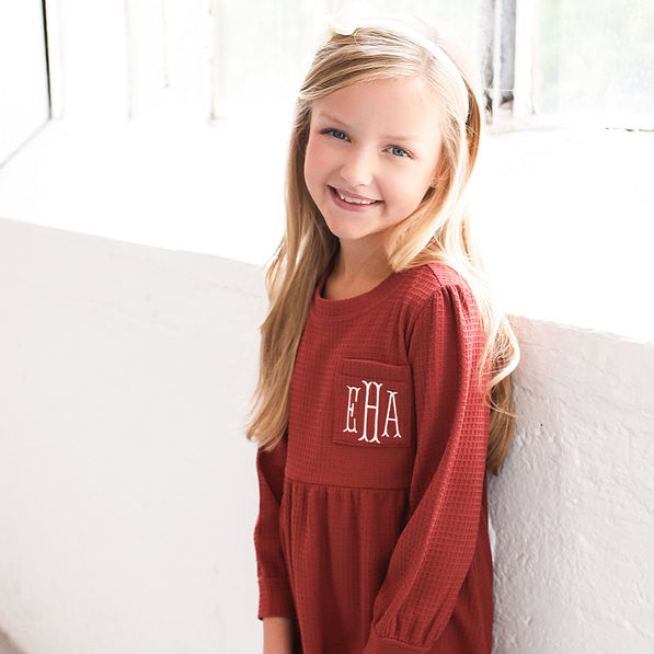 Personalized Kids Waffle Puff Sleeve Dress | Marleylilly Kids