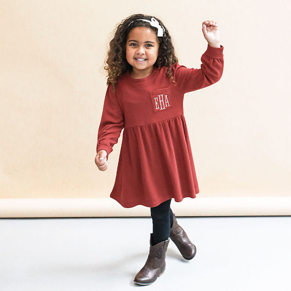 Personalized Kids Waffle Puff Sleeve Dress | Marleylilly Kids