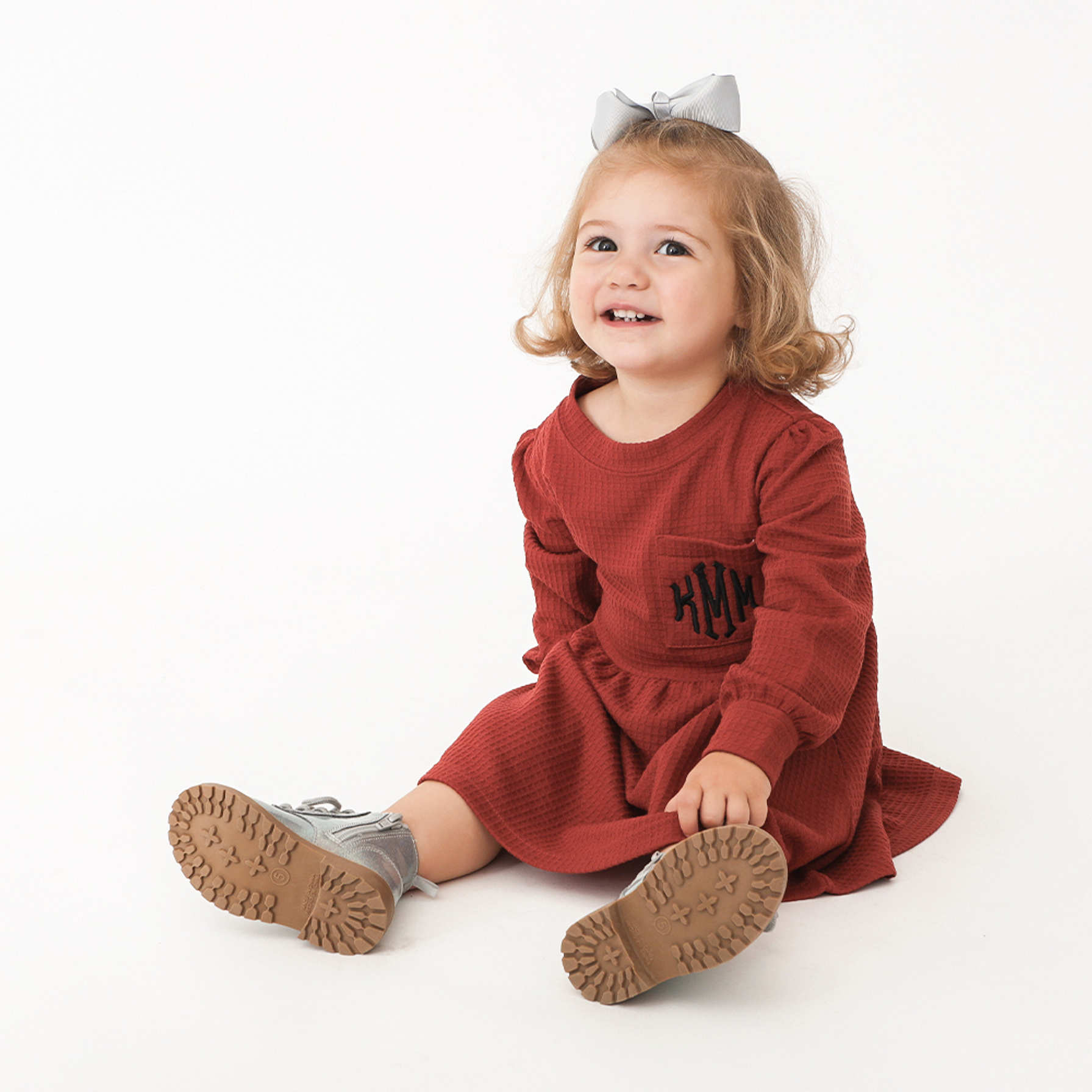 Personalized Kids Waffle Puff Sleeve Dress | Marleylilly Kids