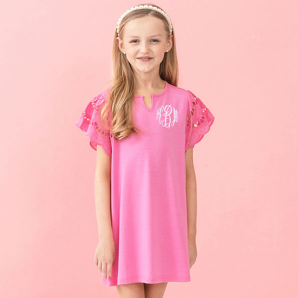 Personalized Girls Flutter Sleeve Dress | Marleylilly