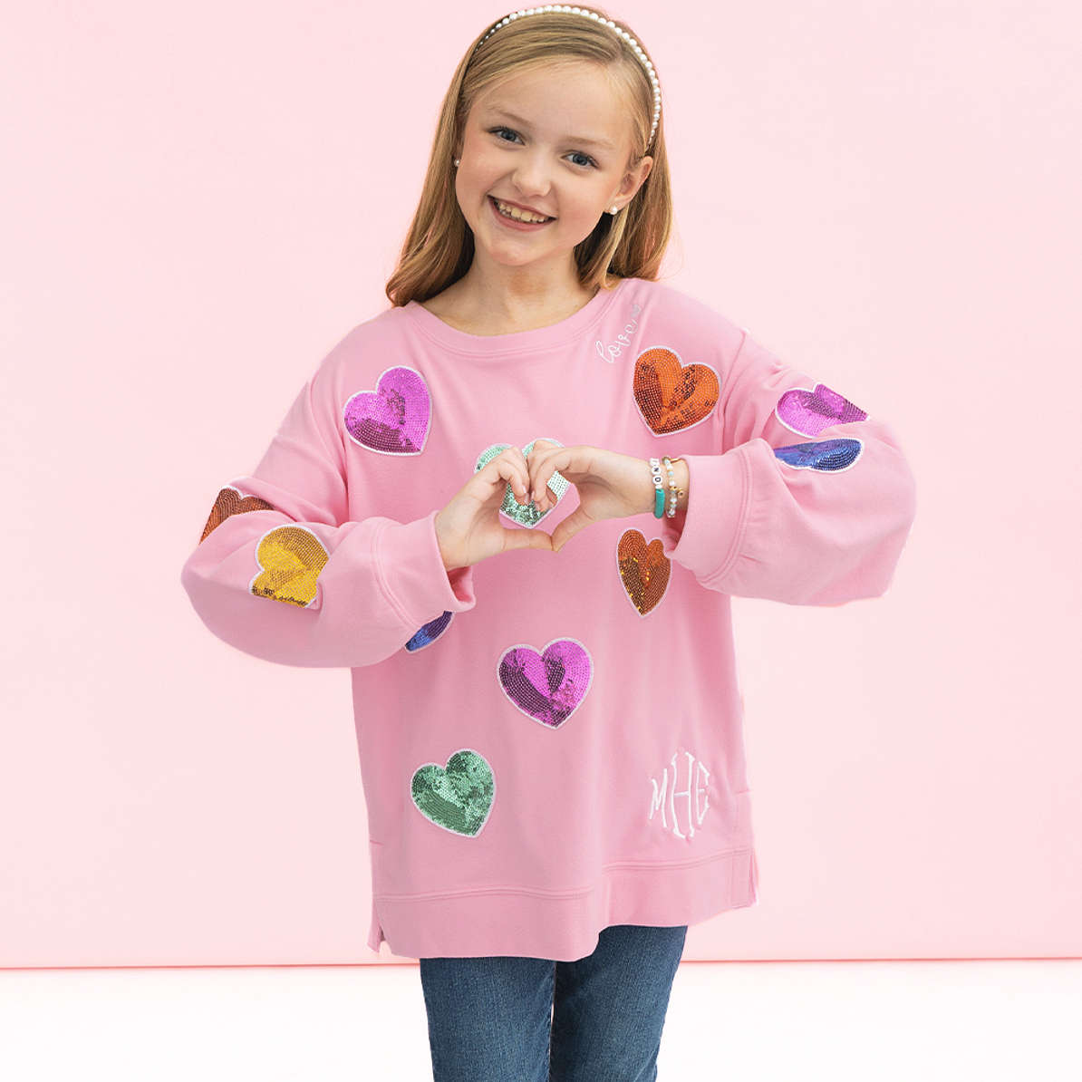Personalized Kids Sequin Hearts Sweatshirt