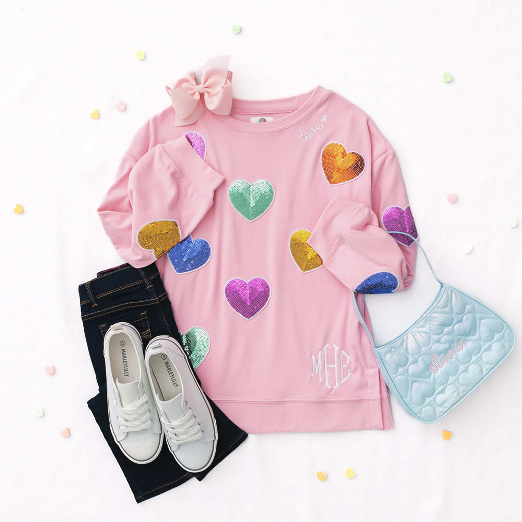 Personalized Kids Sequin Hearts Sweatshirt
