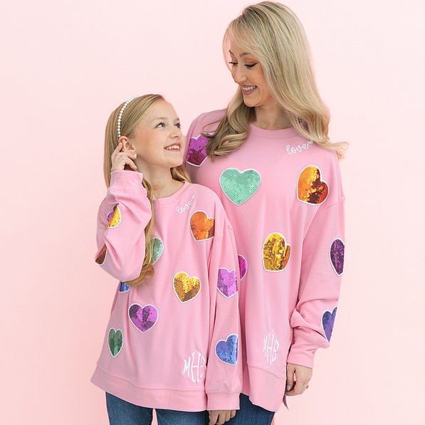 Personalized Kids Sequin Hearts Sweatshirt