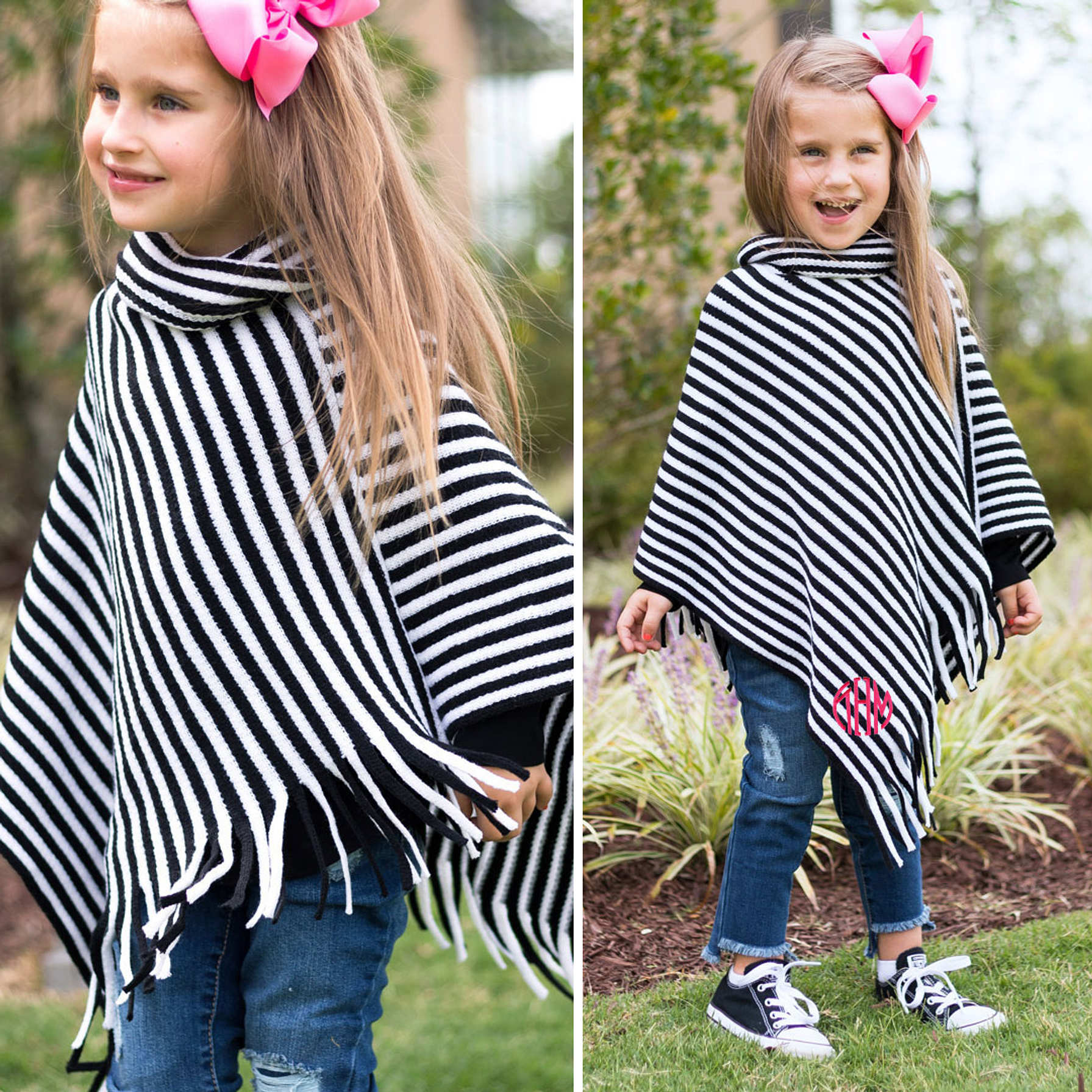 Personalized Girls Black and White Poncho